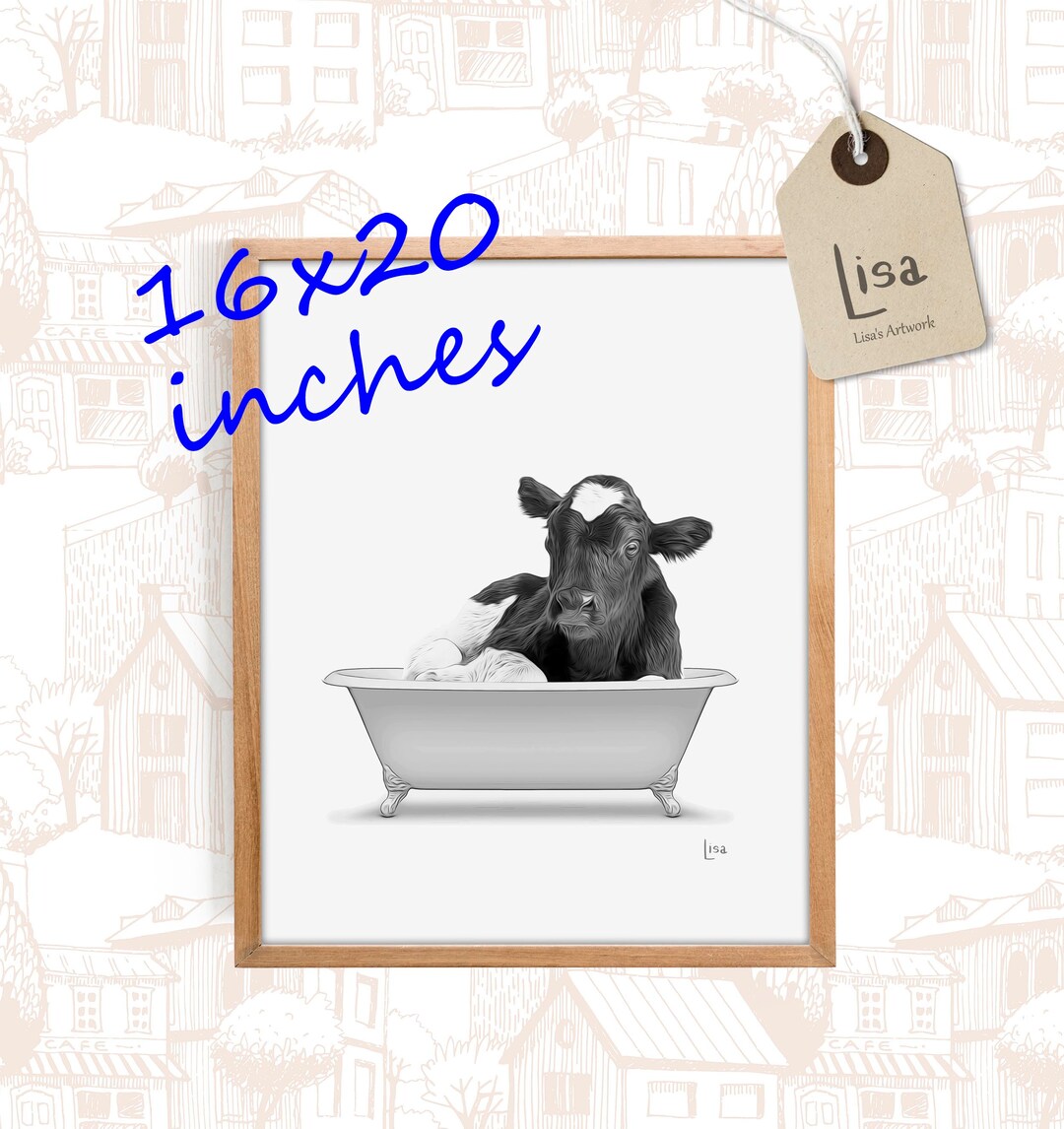Wandkunst 16x20, Bad Kunst, Kuh Bild, Bad Wand Kunst, Bad Kinder Kunst ...