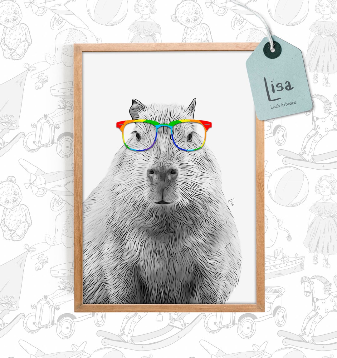 Capybara, Animal With Glasses, Animal Art Print, Printable Wall Art ...
