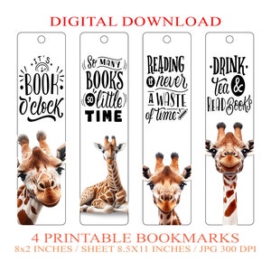 Printable Bookmarks, Giraffe, Gifts for Readers, for Kids, Cute ...