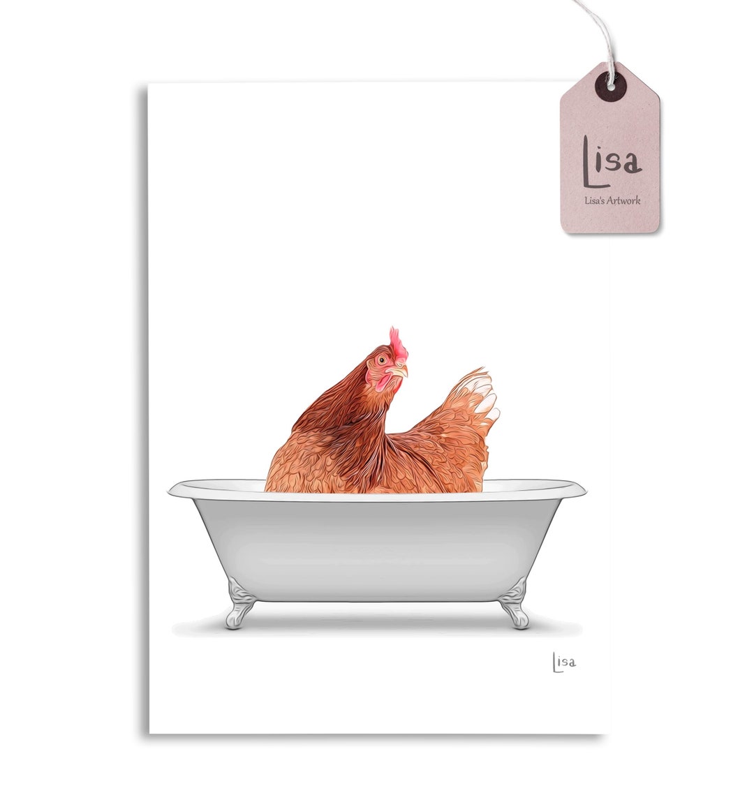 Hen, Chicken, Bathroom Art, Bathroom Wall Art, Bathroom Kids Art ...