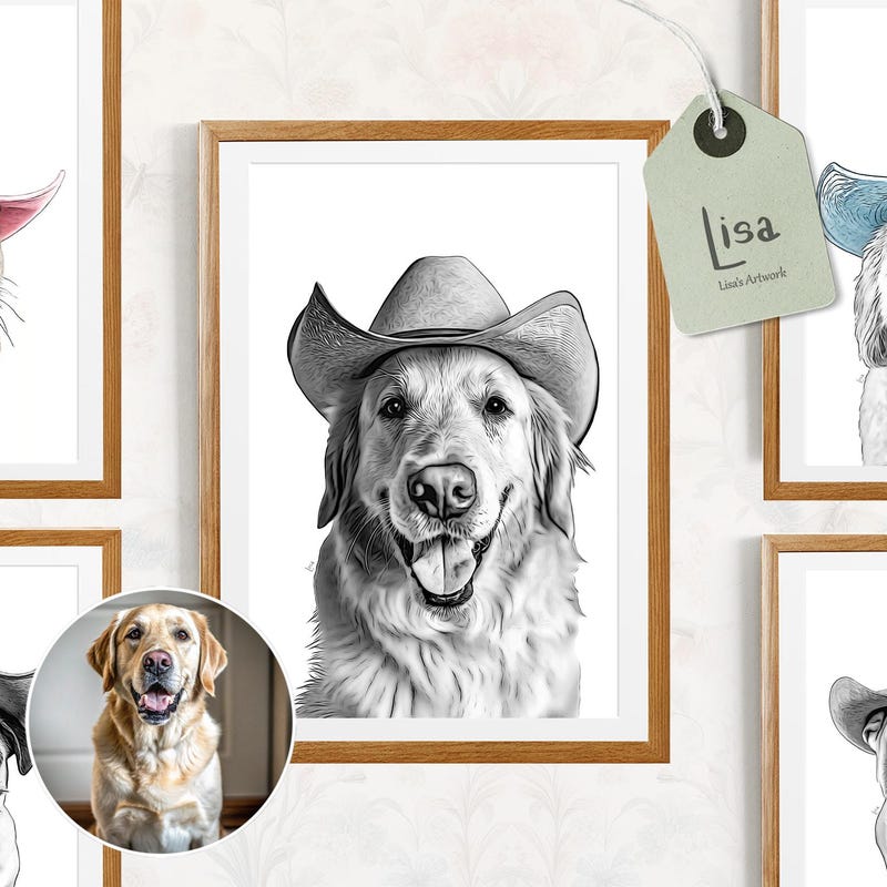 Custom Cowboy Dog Sketch - Etsy