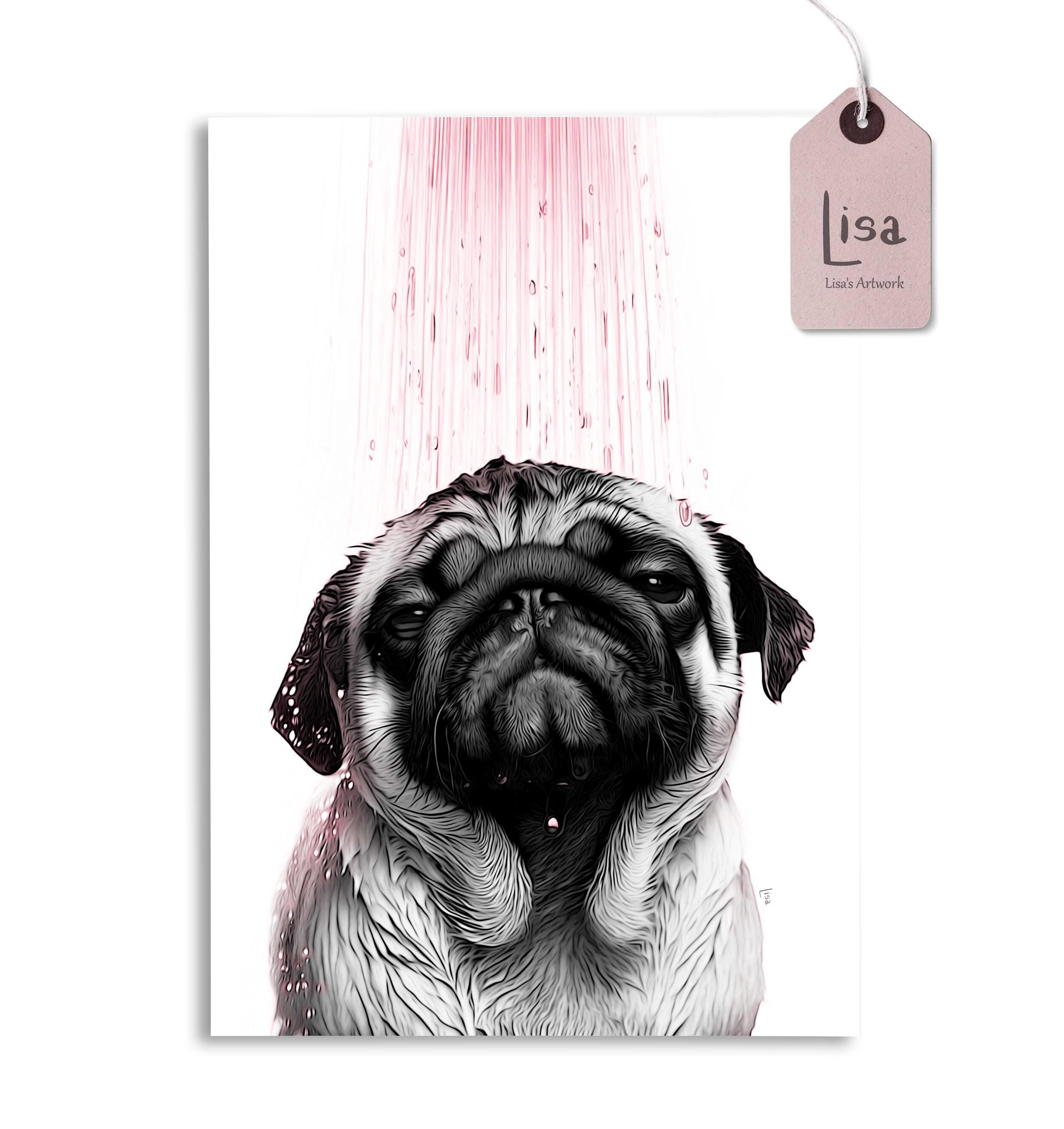 Pug Taking a Shower, Funny Bathroom Art, Bathroom Wall Art, Bathroom ...