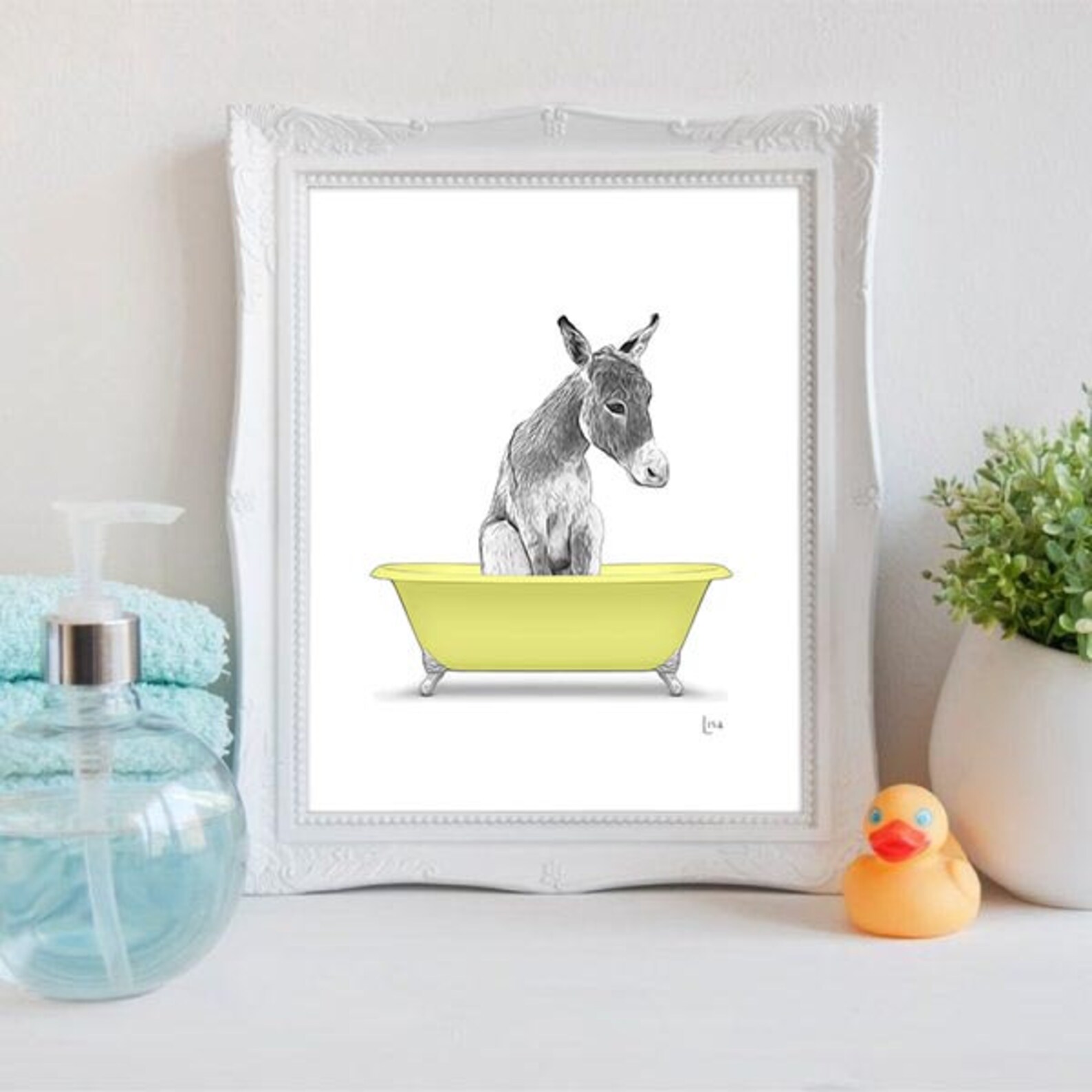 Donkey taking a bath bathroom art bathroom wall art | Etsy