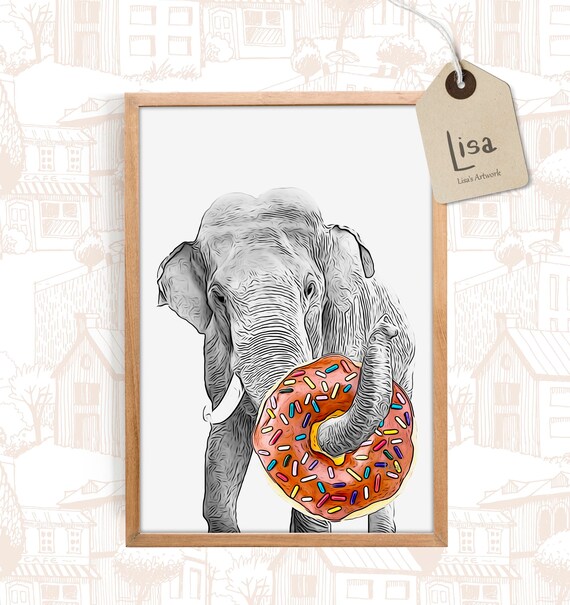 Kitchen Donut Elephant Decor Wall Decor Wall Decor Prints | Etsy