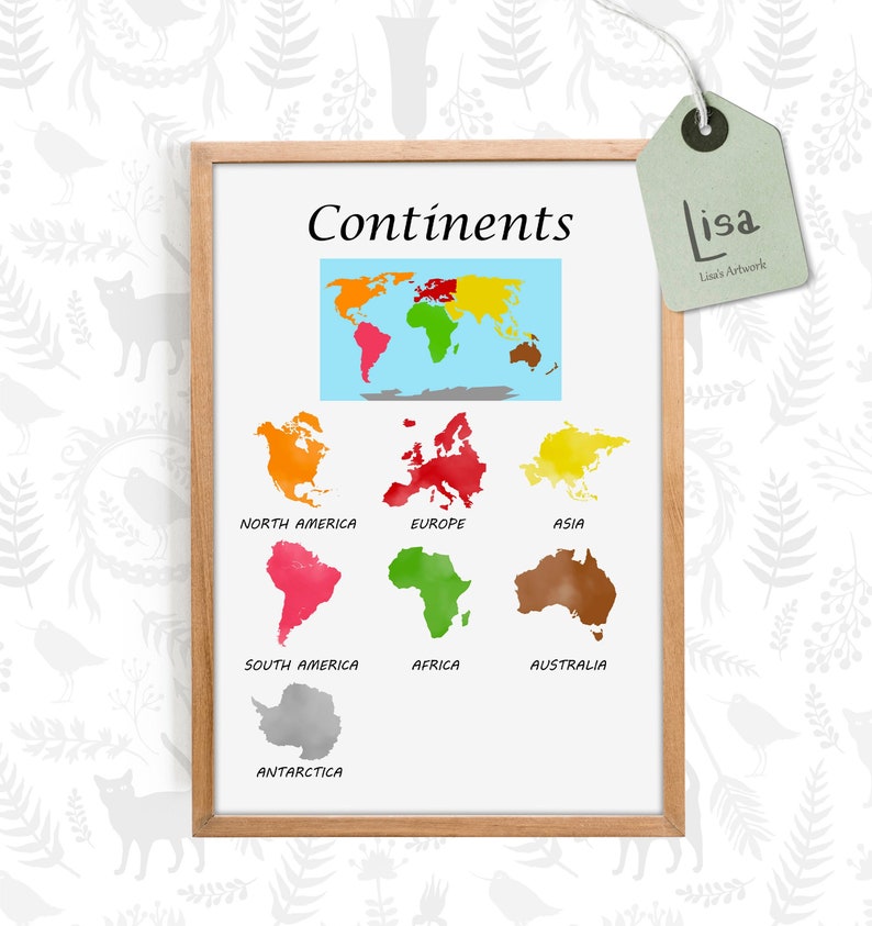 Continents Printable Continents Map Continent Montessori - Etsy