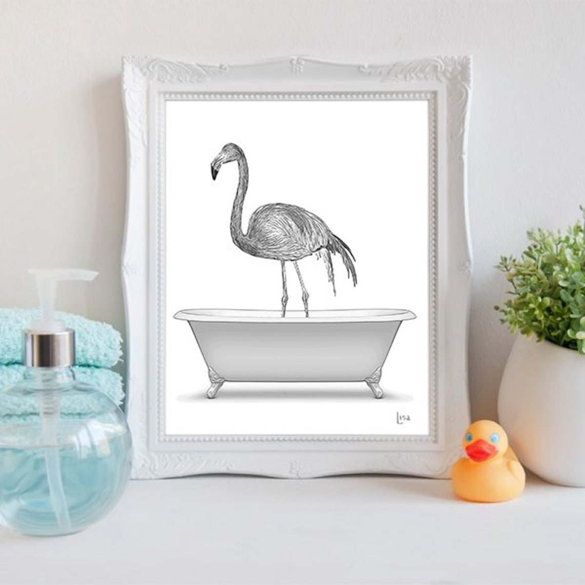 Flamingo Bathroom Art Bathroom Wall Art Bathroom Kids Art | Etsy