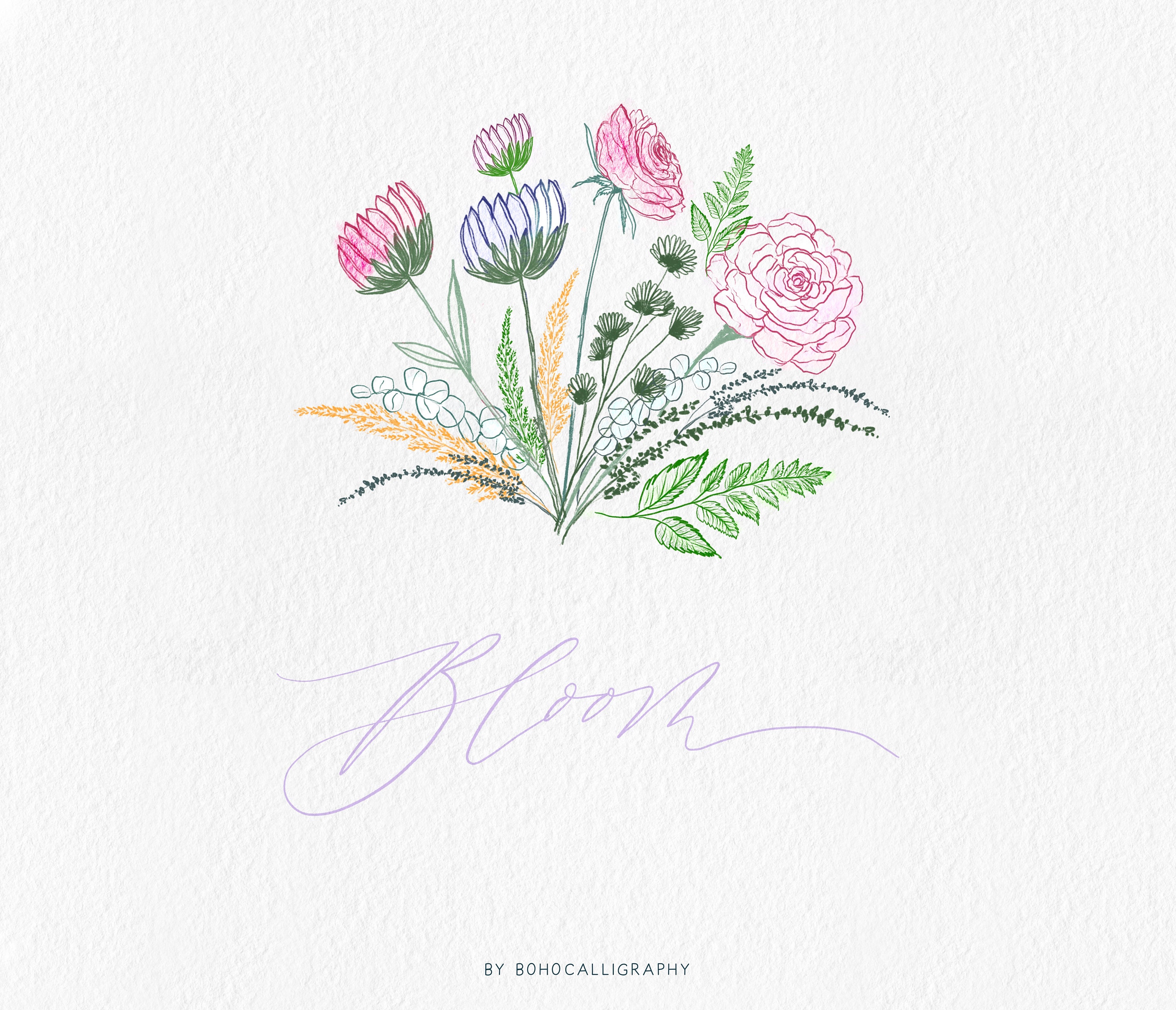 Wildflowers Hand Drawn Procreate Stamp Brushes Delicate - Etsy