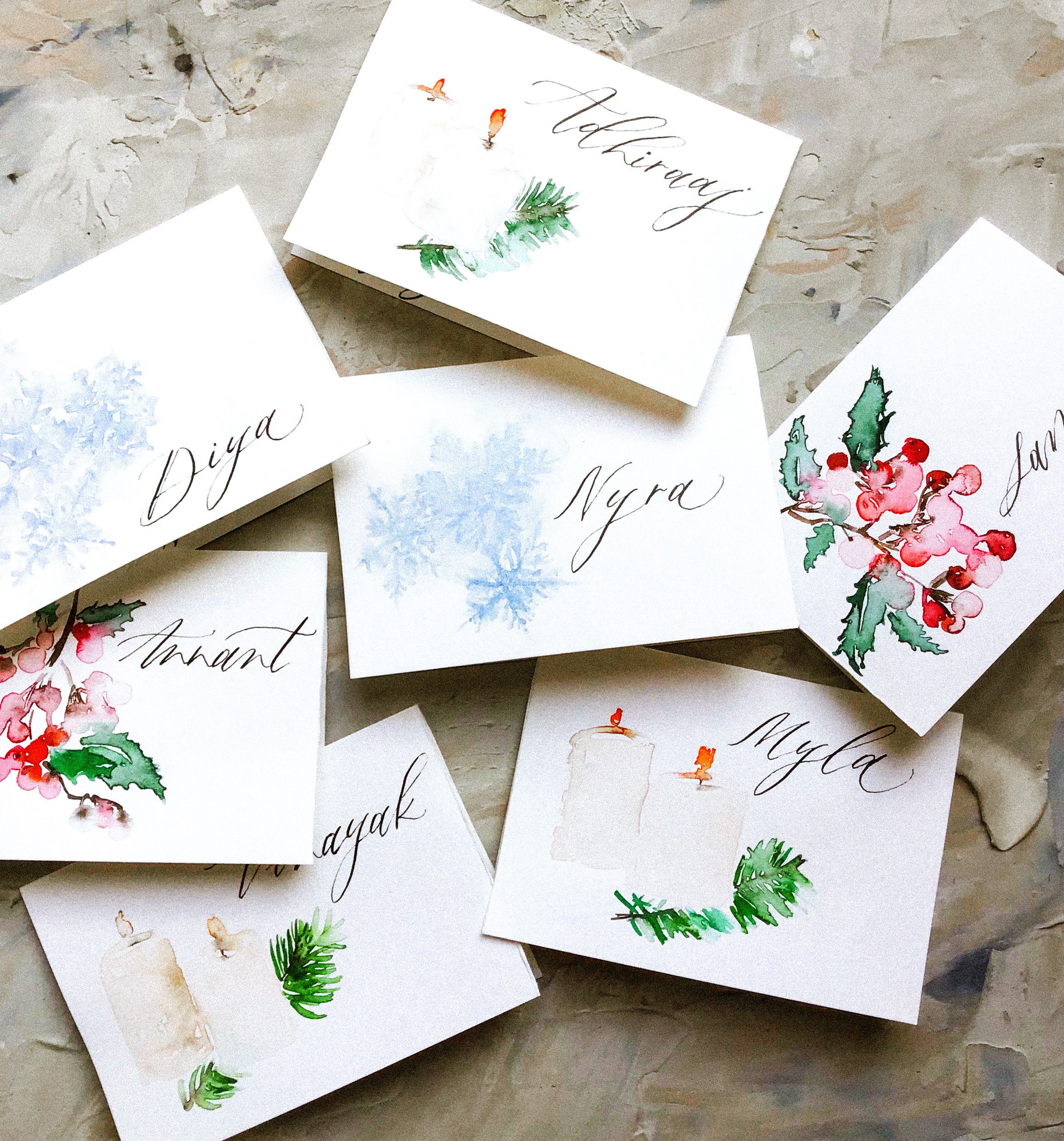 Personalised Handmade Watercolor Florals Place Cards for Wedding | Hand ...