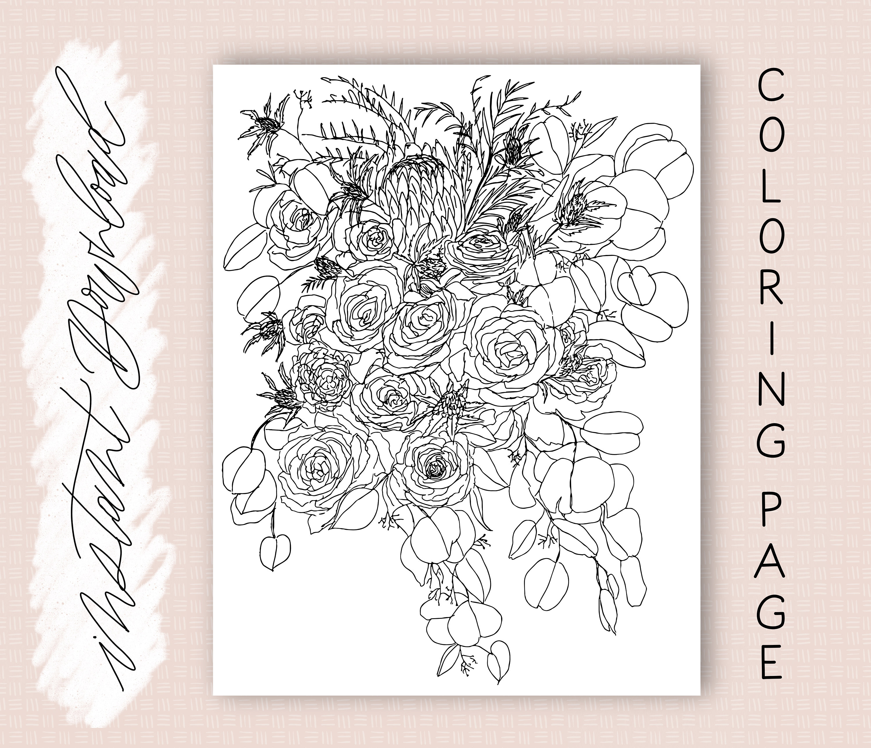 Floral Bouquet Coloring Page, Flower Coloring Page, Floral Coloring ...