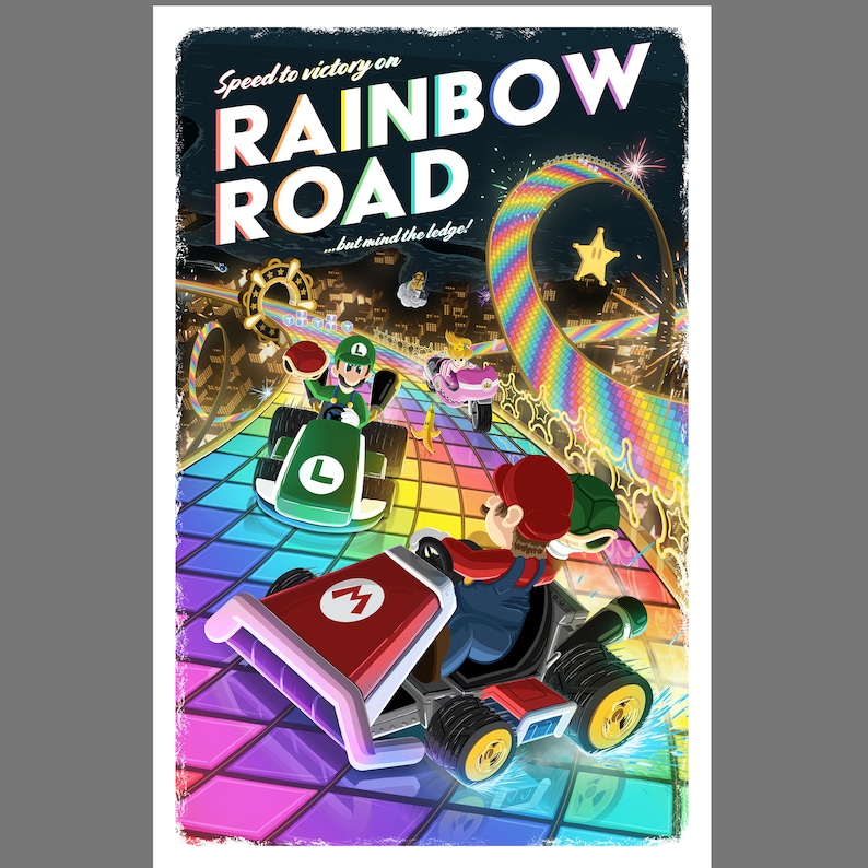 Rainbow Road mario Kart Travel Poster Physical - Etsy