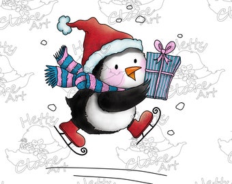 Digi Stamp Snowman With Penguins, 1 Pre Coloured & 1 Black Line Art Png ...
