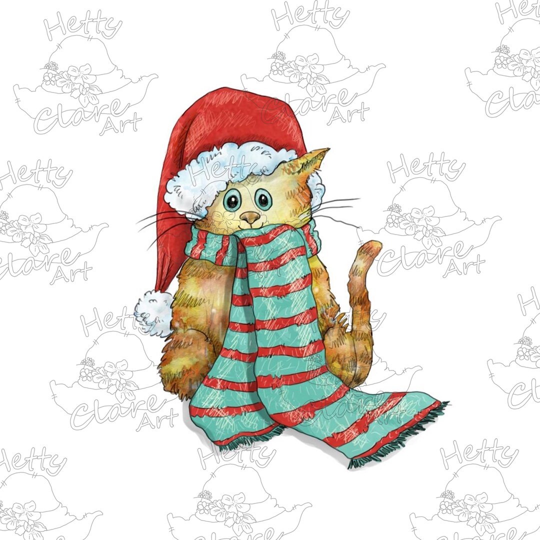 PRE-COLOURED Cat Christmas Digital Download - Etsy