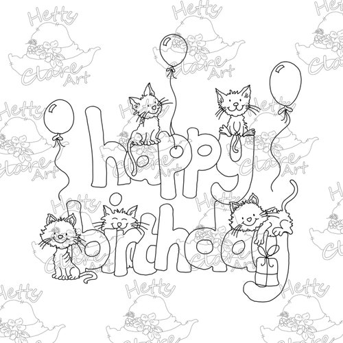 HAPPY BIRTHDAY CATS Digi Stamp - Etsy