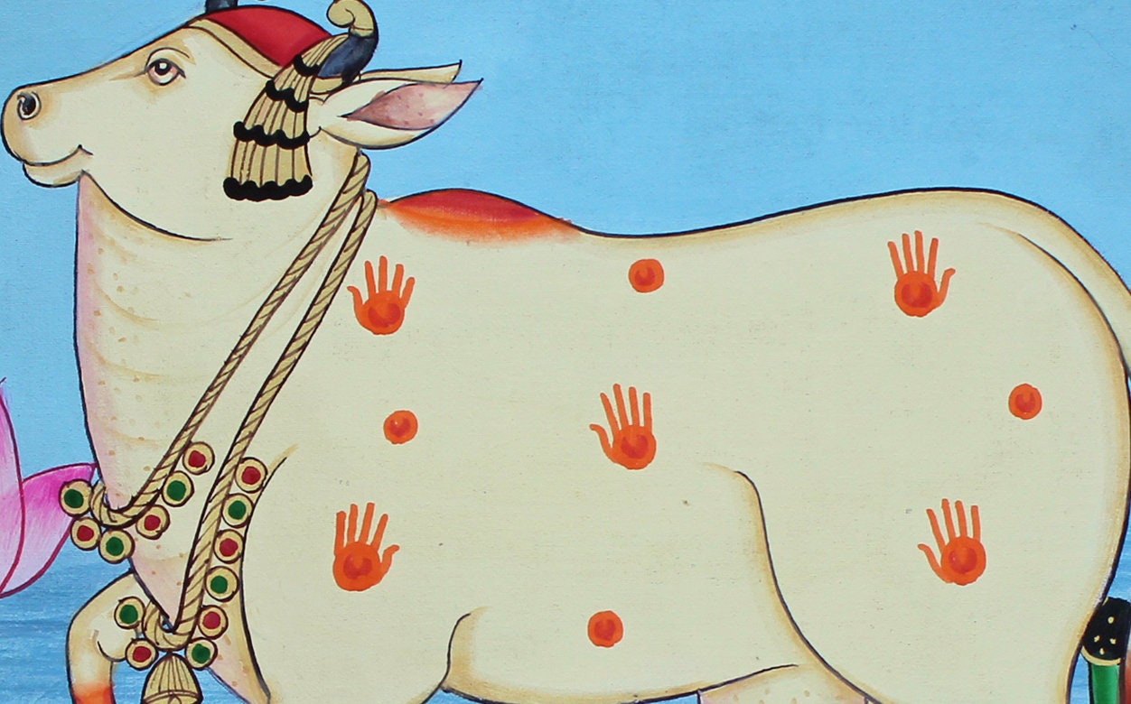 Beautifully Hand Painted Cow Painting on Cloth,traditional Wall Decor ...