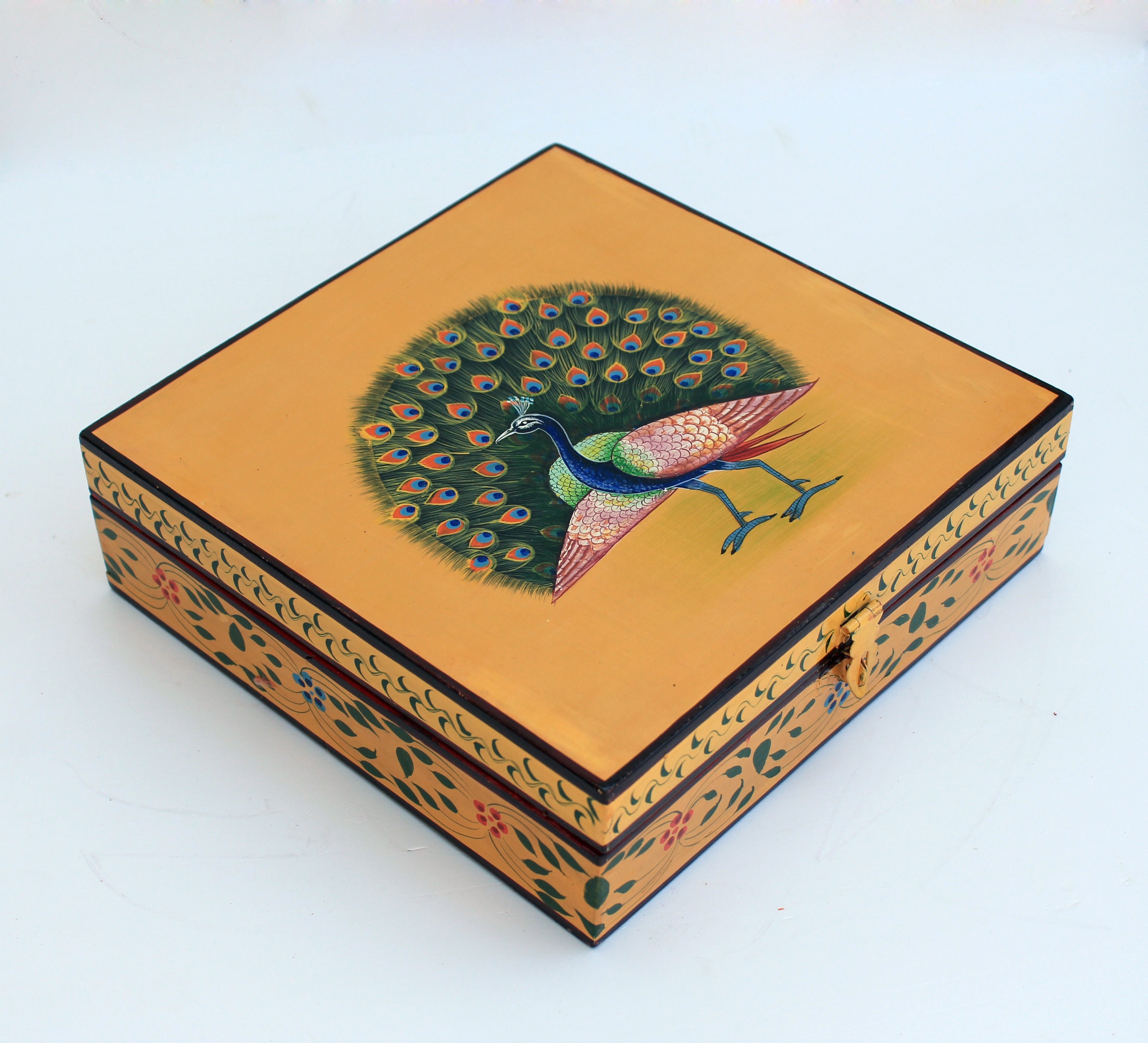 Hand painted peacock on wooden box. | Etsy