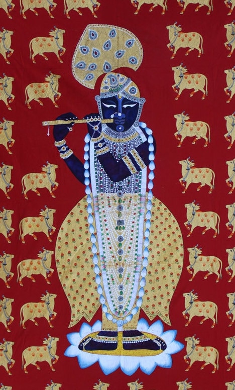 Traditional Painting of Lord Krishna With Cows, Handmade Painting on ...