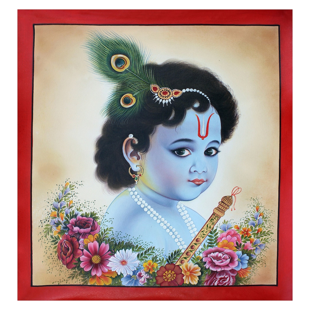 Krishna Ji Handmade Painting, Acrylic on Canvas, Indian Wall Art (28x27 ...