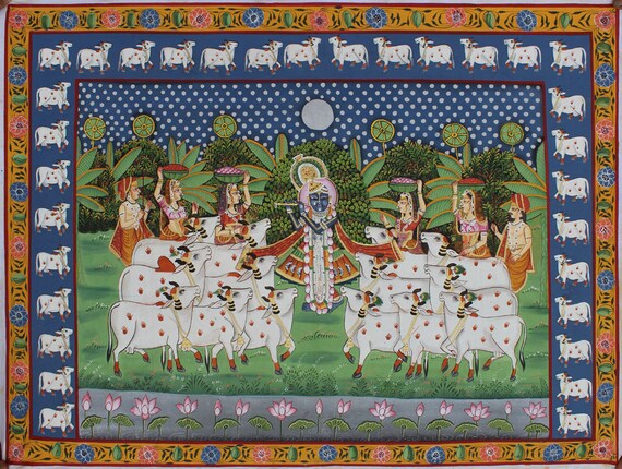 Beautifully Hand Painted shrinath ji with cows and gopies | Etsy