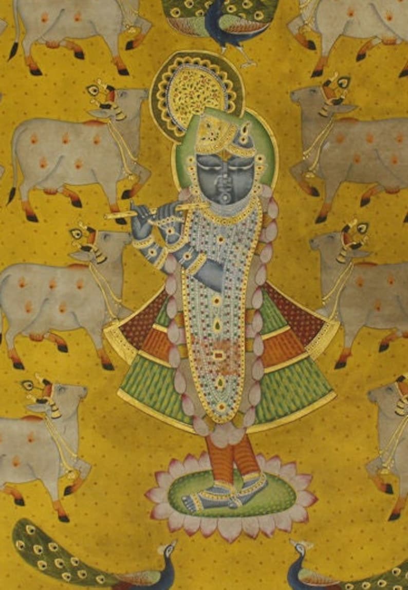 Pichwai Painting of Lord Shrinath Ji With Cows Cow Pichwai - Etsy India