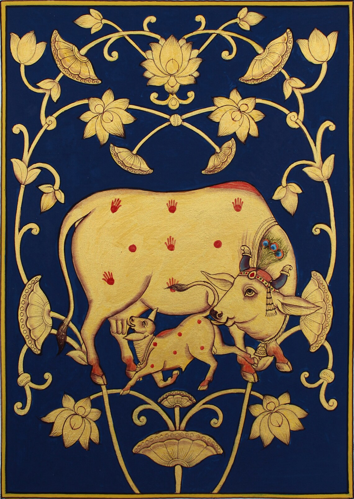 Traditional Wall Painting of Cow and Her Calf for Home Decor. | Etsy