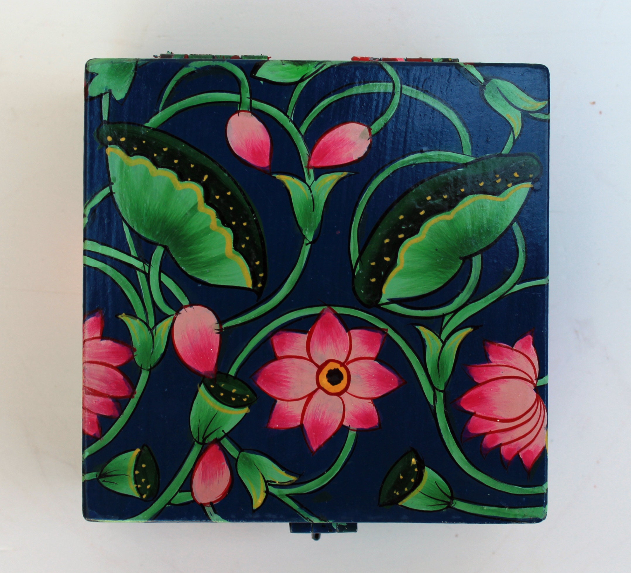 Hand painted kamal talai on box. | Etsy