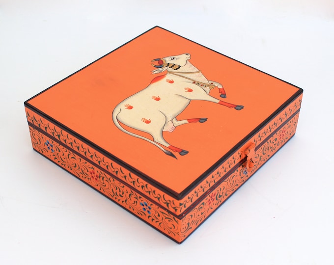 Beautifully Hand Painted Cow on Wooden Box. - Etsy