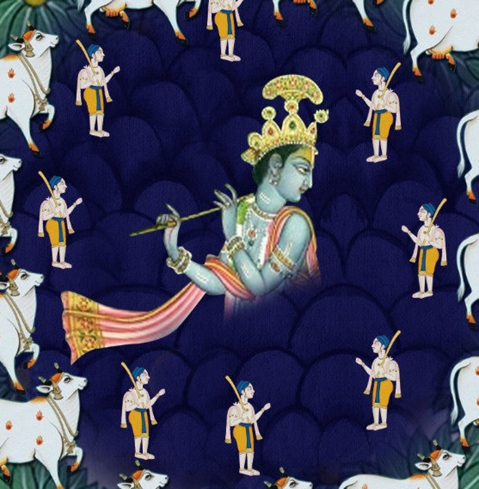 Krishna Original Painting With Trees lord Krishna Playing - Etsy India