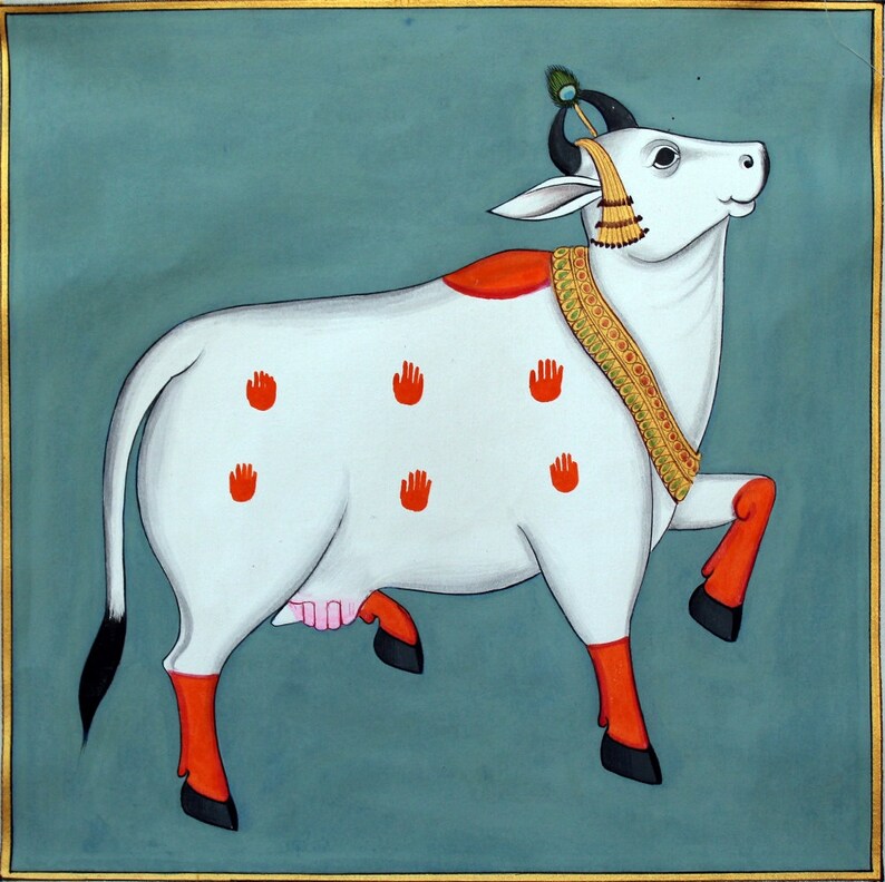 Set of 4 Beautiful Cow Pichwai Painting on Cloth With Natural - Etsy