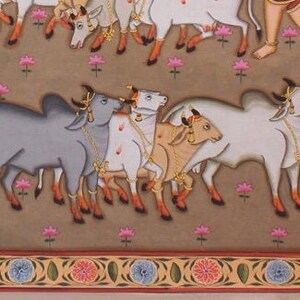 Traditional Painting of Lord Krishna With Cows, Handmade Painting on ...