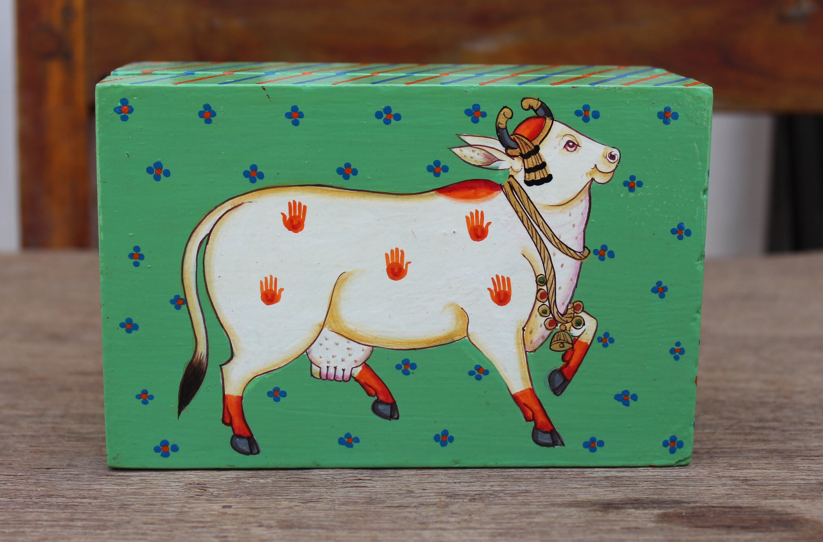 Beautifully Hand Painted Cow on Wooden Box, Trendy Jewelry Box ...