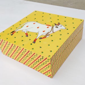 Hand Painted Cow on Wooden Box , Painted Storage Box , Cow Print Box ...