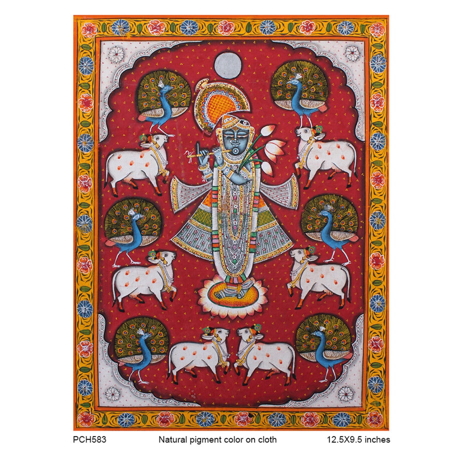 Painting of Shrinath Ji With Peacock and Cows Hand Made - Etsy