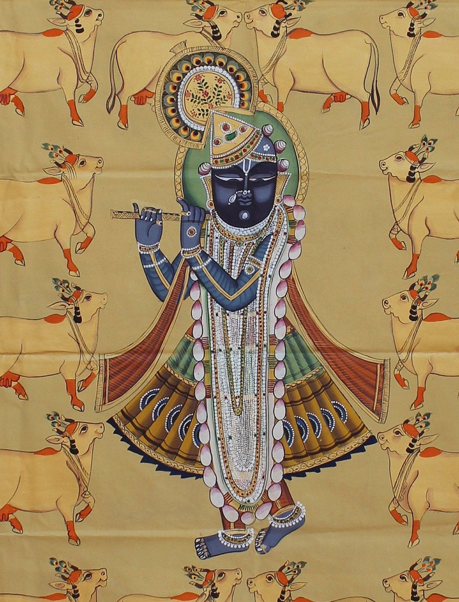 Traditional Painting of Lord Krishna With Cows Handmade | Etsy