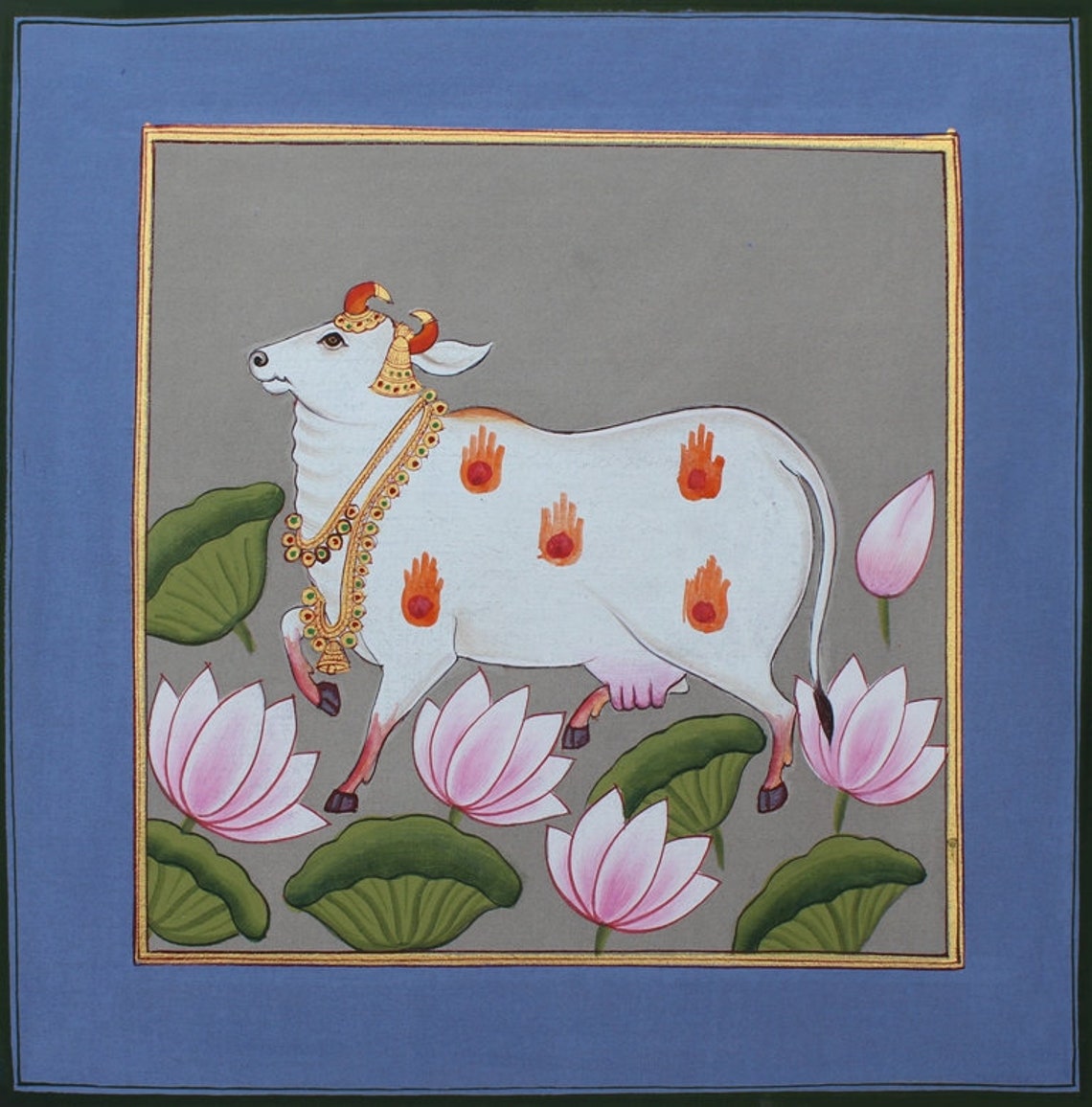 Set of 2 Beautiful Cow Pichwai Painting on Cloth With Natural | Etsy