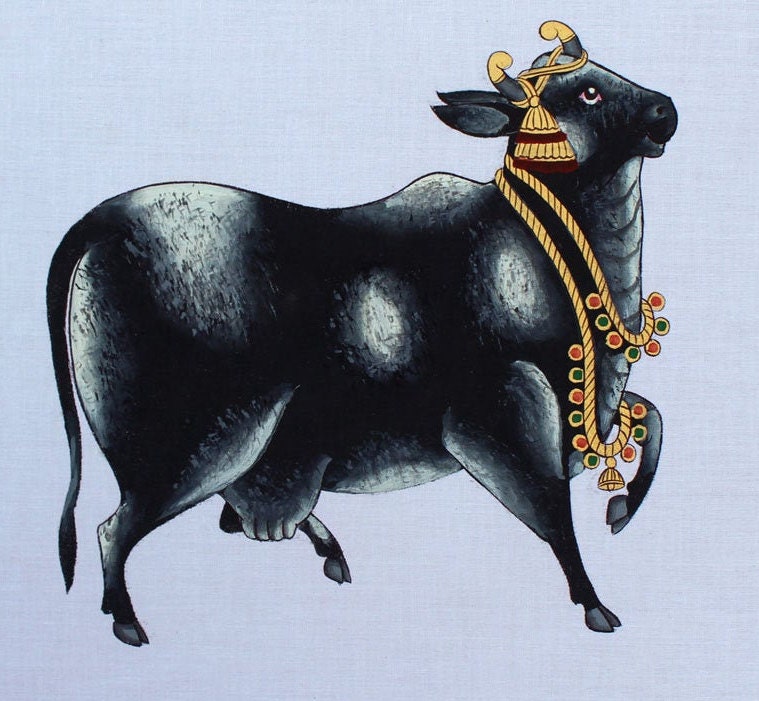Beautifully Hand Made Painting of Cow on Cloth With Natural Stone ...