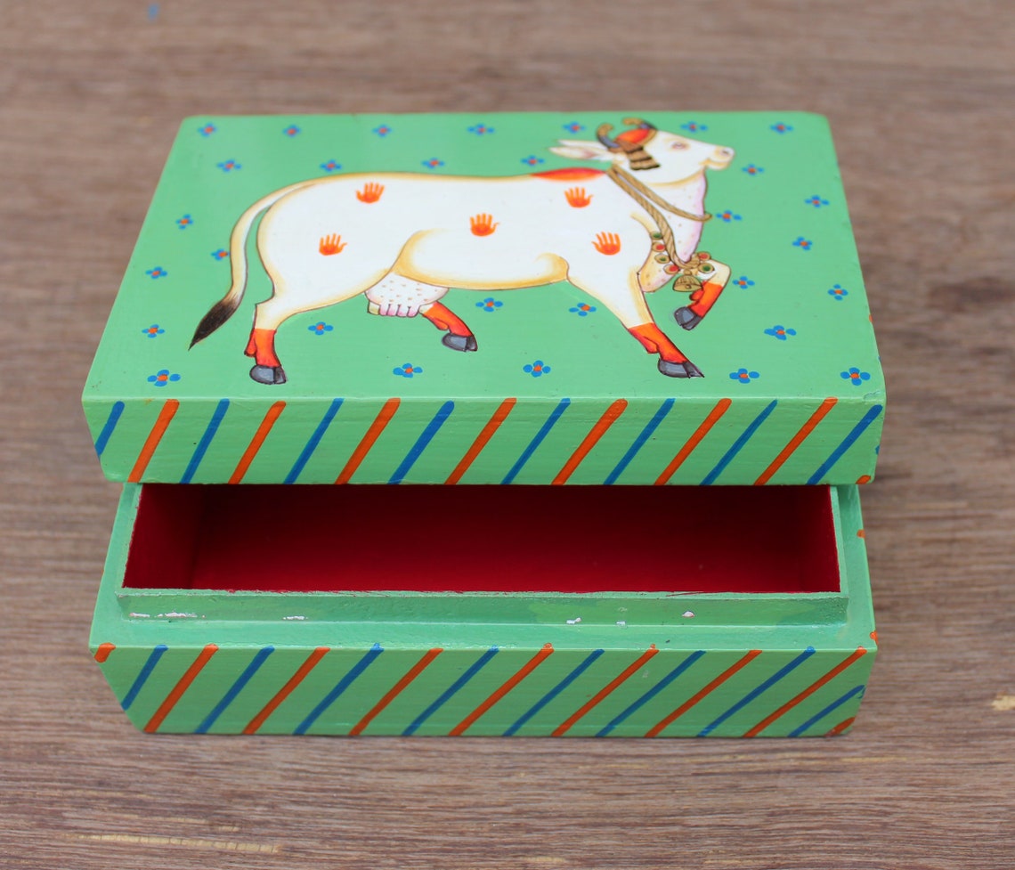 Beautifully Hand Painted Cow on Wooden Box, Trendy Jewelry Box ...