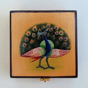 Buy Hand Painted Peacock on Wooden Box, Wooden Box, Home Decor, Peacock ...
