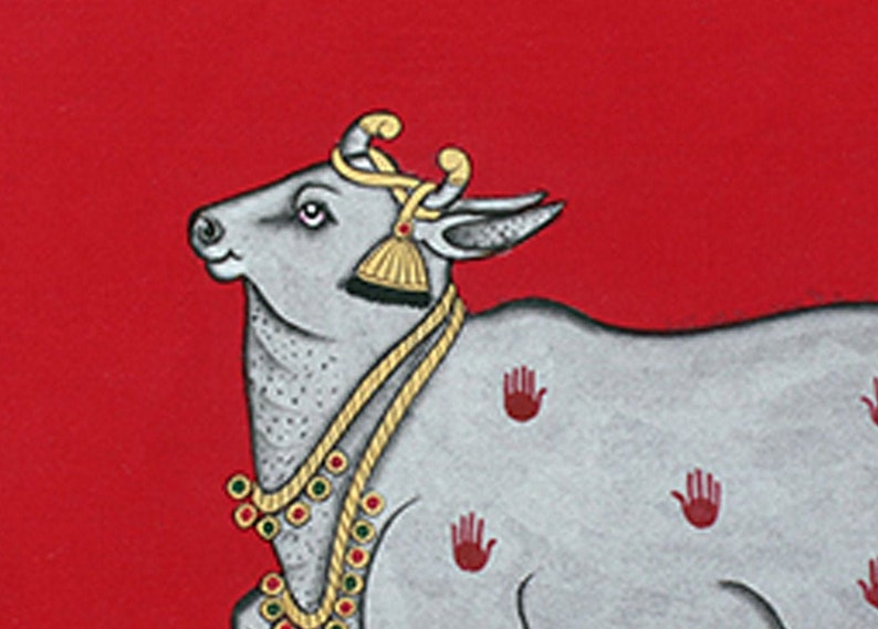 Set of 2 Beautiful Cow Pichwai Painting on Cloth With Natural Stone ...