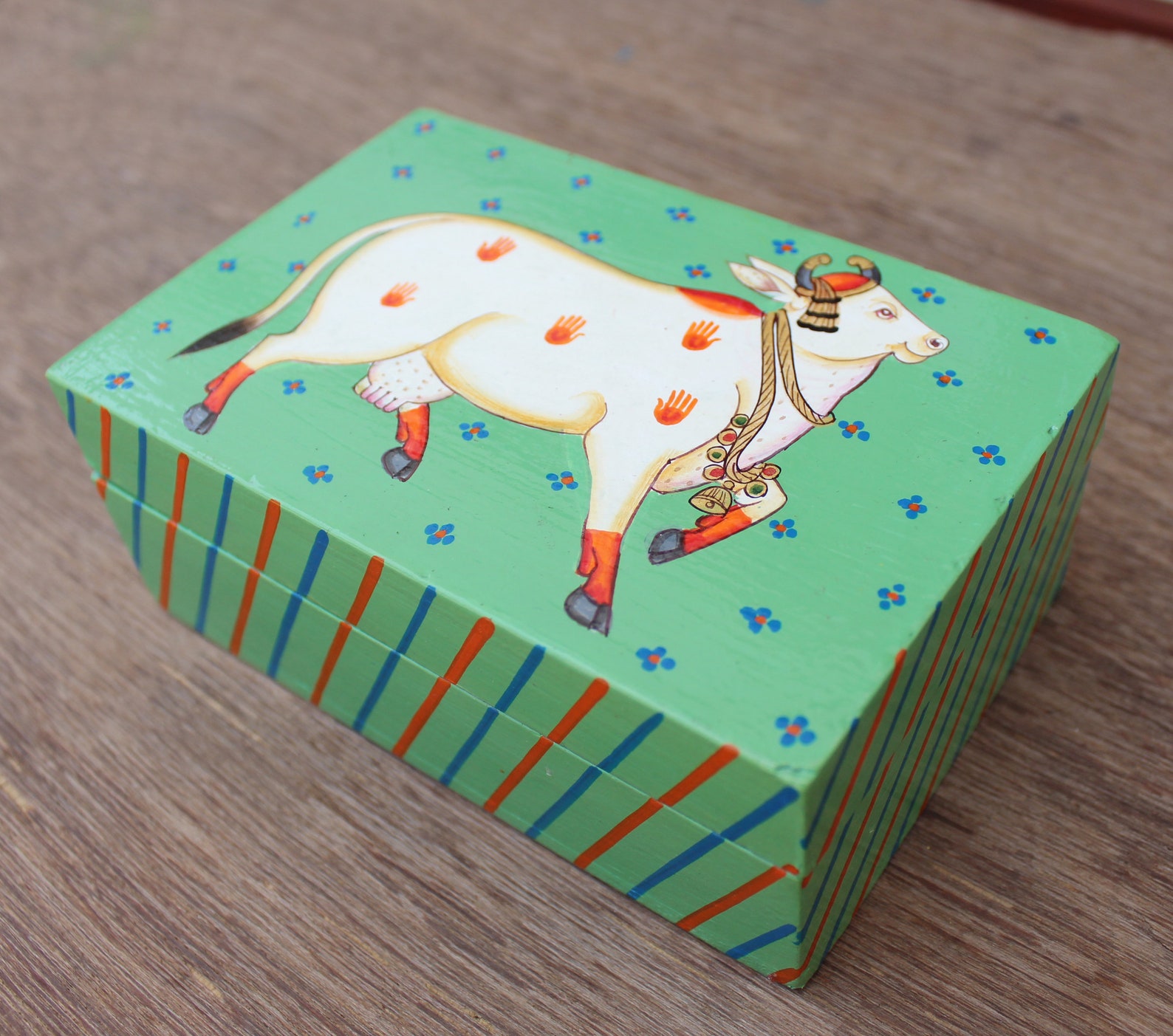 Beautifully Hand Painted Cow on Wooden Box, Trendy Jewelry Box ...