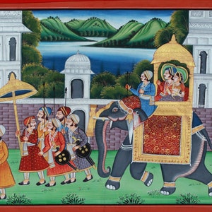 Indian Rajasthani Traditional King and Queen Elephant Riding Wall ...