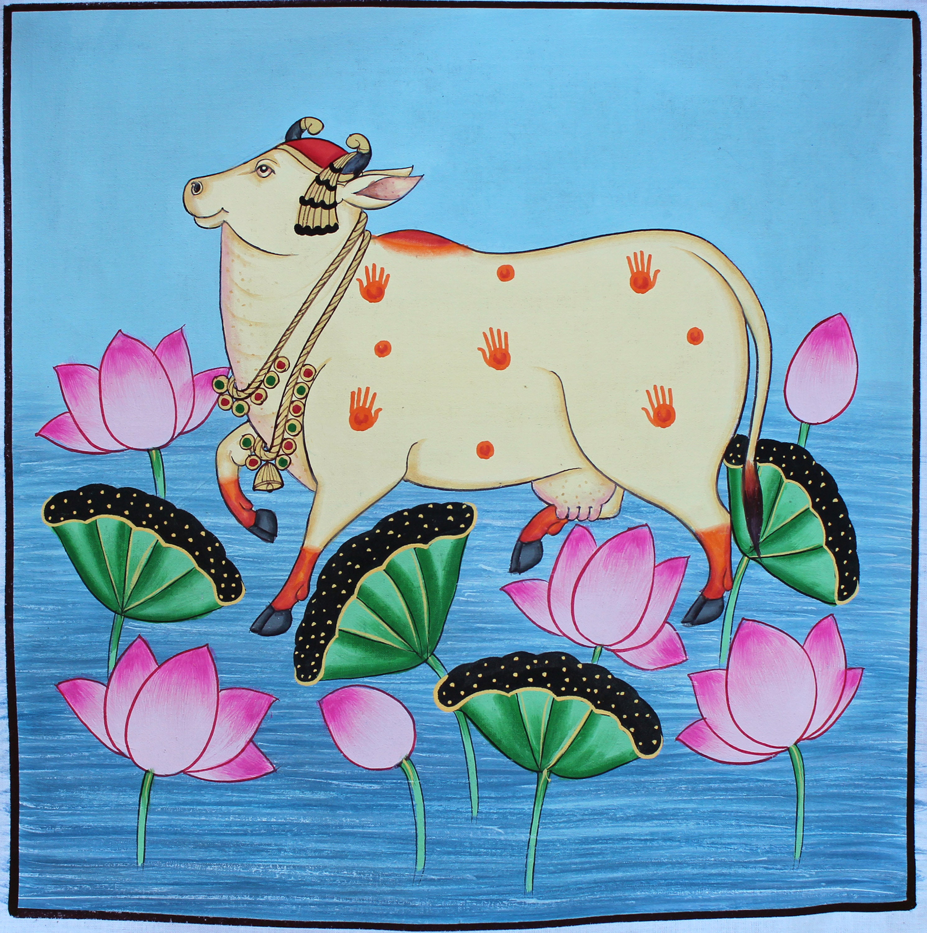 Beautifully hand painted cow painting on clothtraditional | Etsy