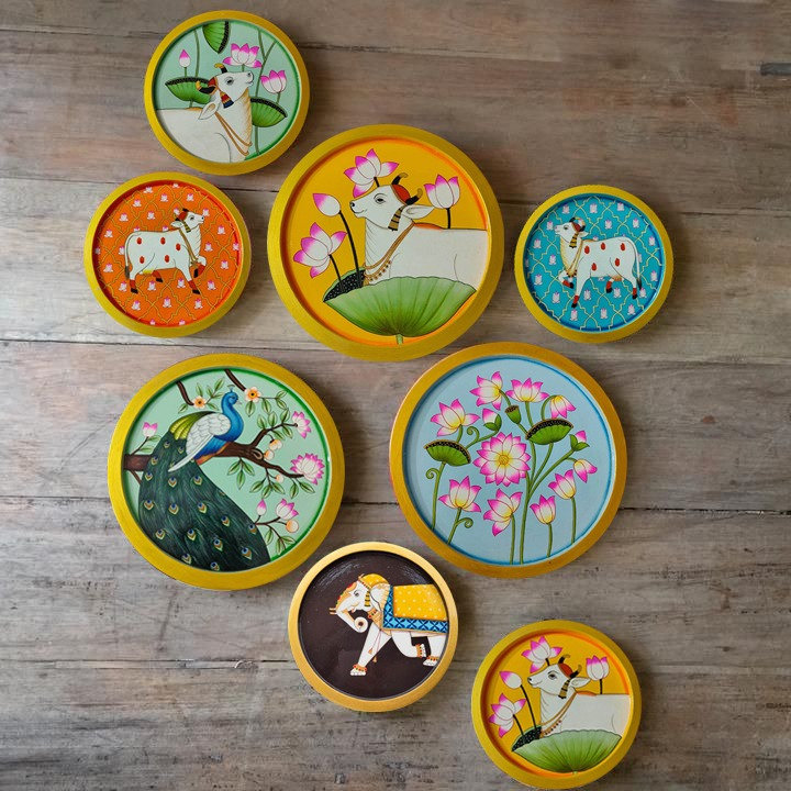 A Set of 8 Wooden Plates Handmade Wall Hanging Plate Set of - Etsy