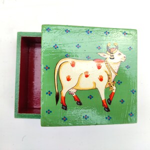 Hand Painted Cow on Wooden Box , Painted Storage Box , Cow Print Box ...