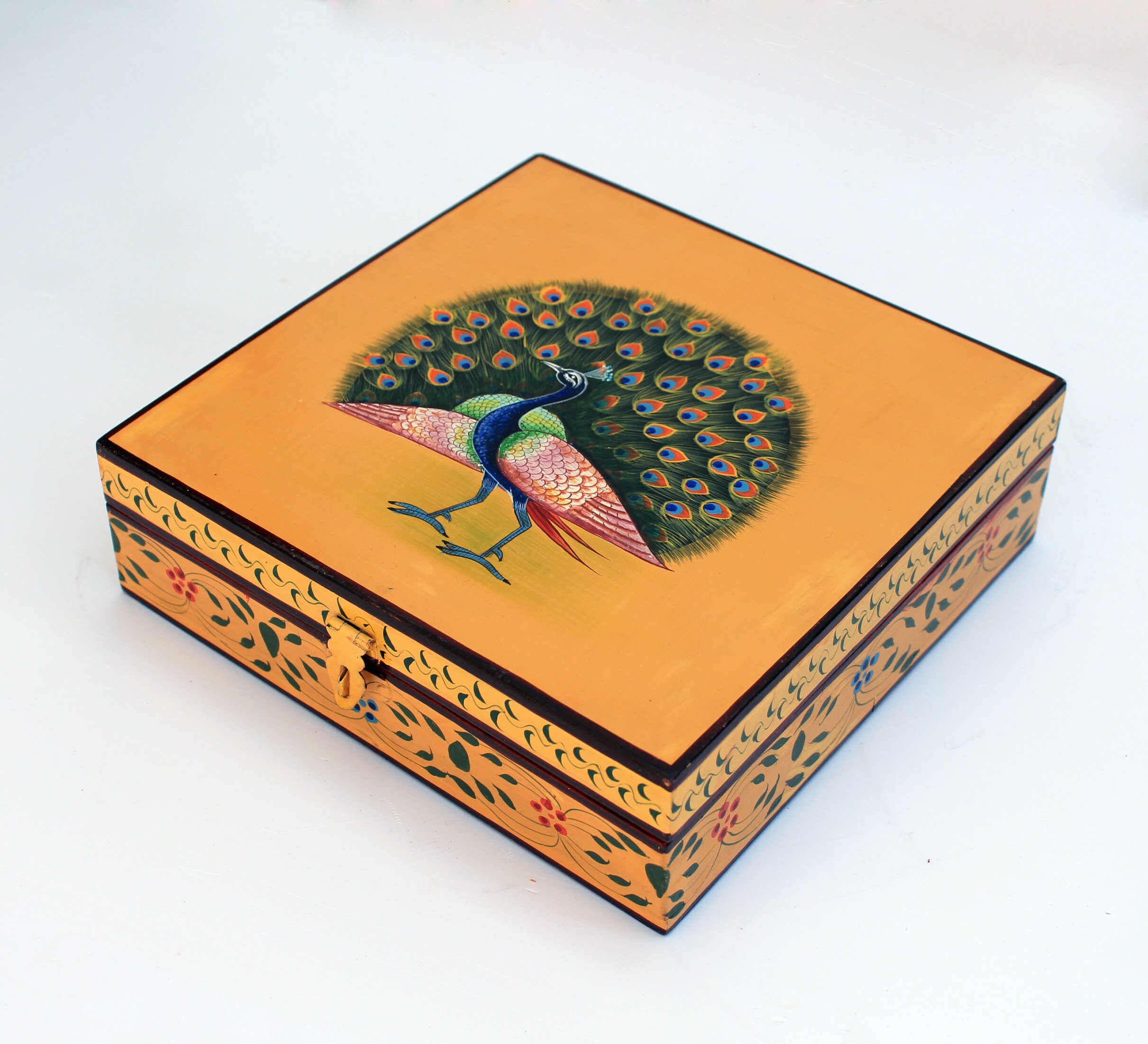 Hand painted peacock on wooden box. | Etsy