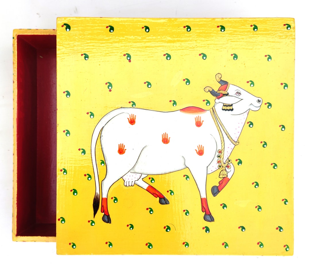 Hand Painted Cow on Wooden Box , Painted Storage Box , Cow Print Box ...