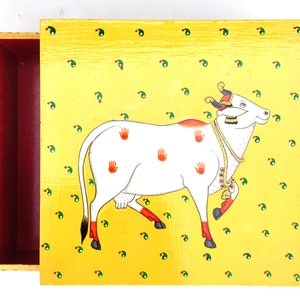 Hand Painted Cow on Wooden Box , Painted Storage Box , Cow Print Box ...