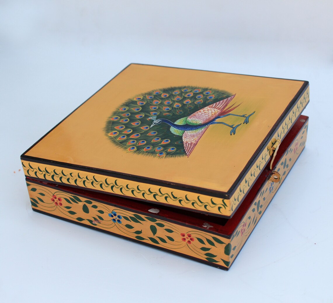 Hand Painted Peacock on Wooden Box. | Etsy