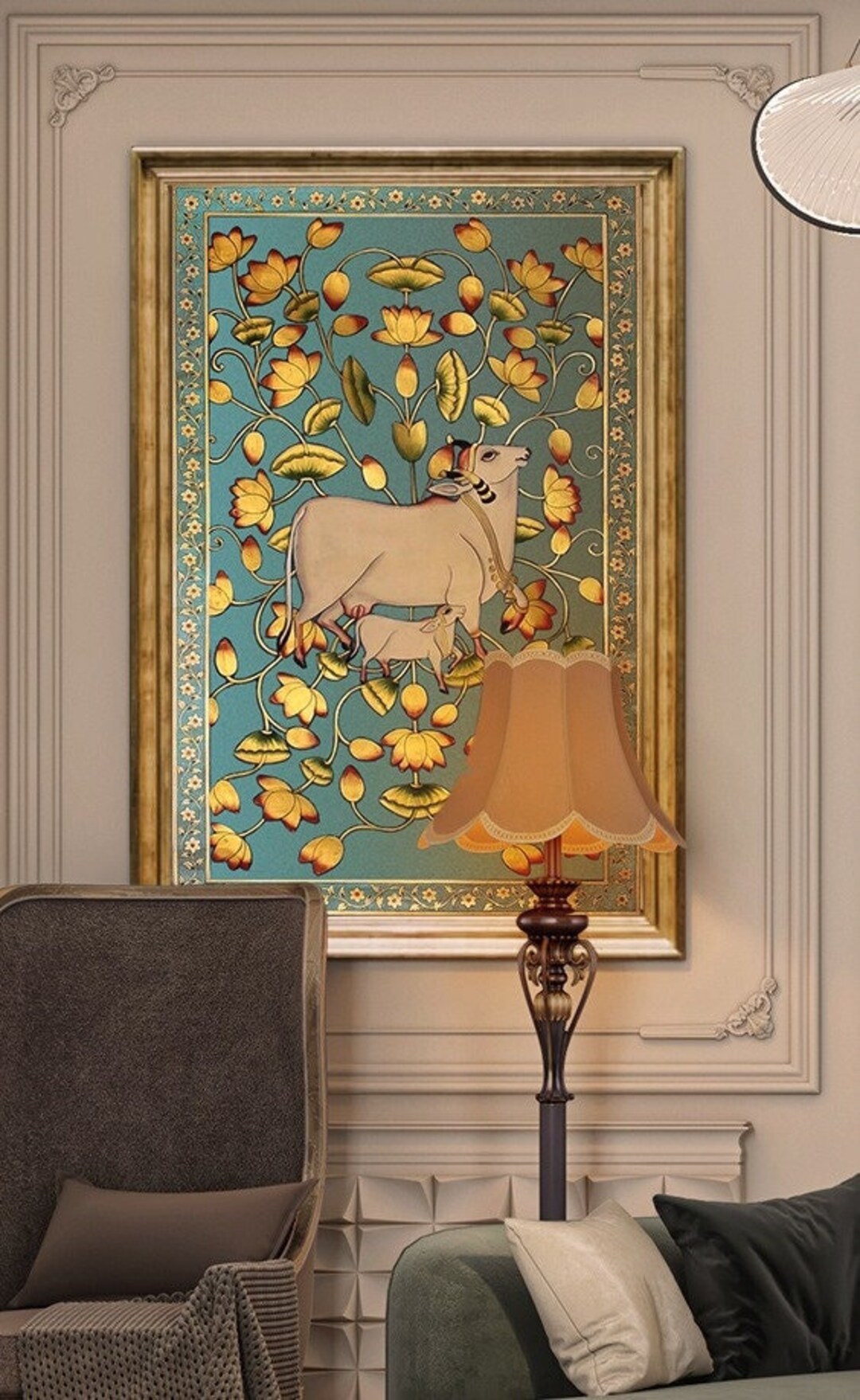 Traditional Wall Painting of Beautiful Cow in Kamal Talai ,indian ...