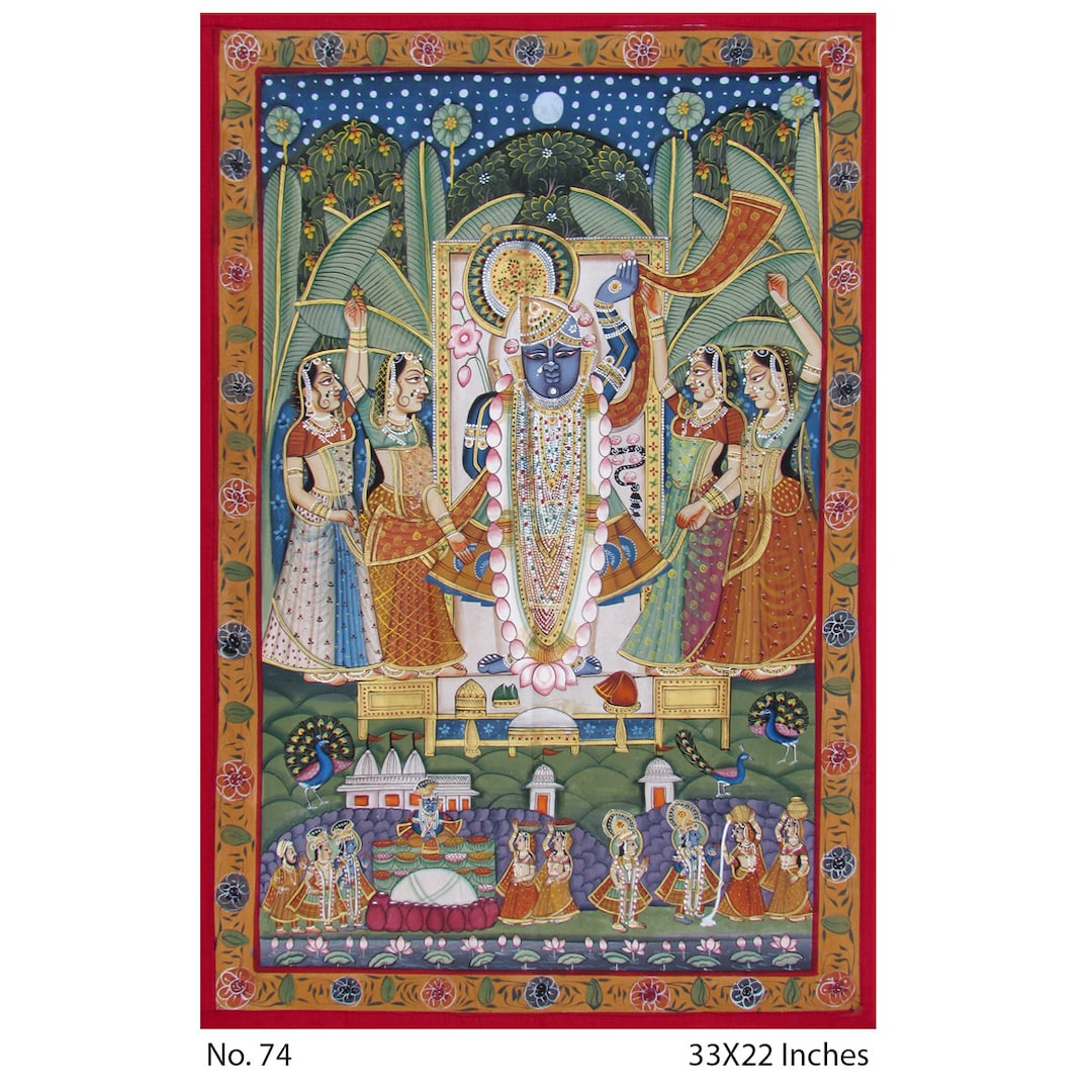 Shree Nath Ji Pichwai Painting: Hand-painted Stone Color, Real Gold ...