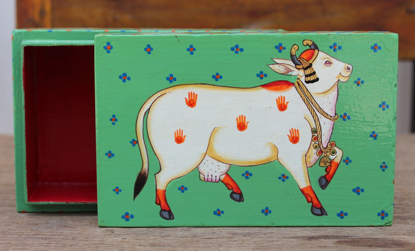 Beautifully Hand Painted Cow on Wooden Box, Trendy Jewelry Box ...